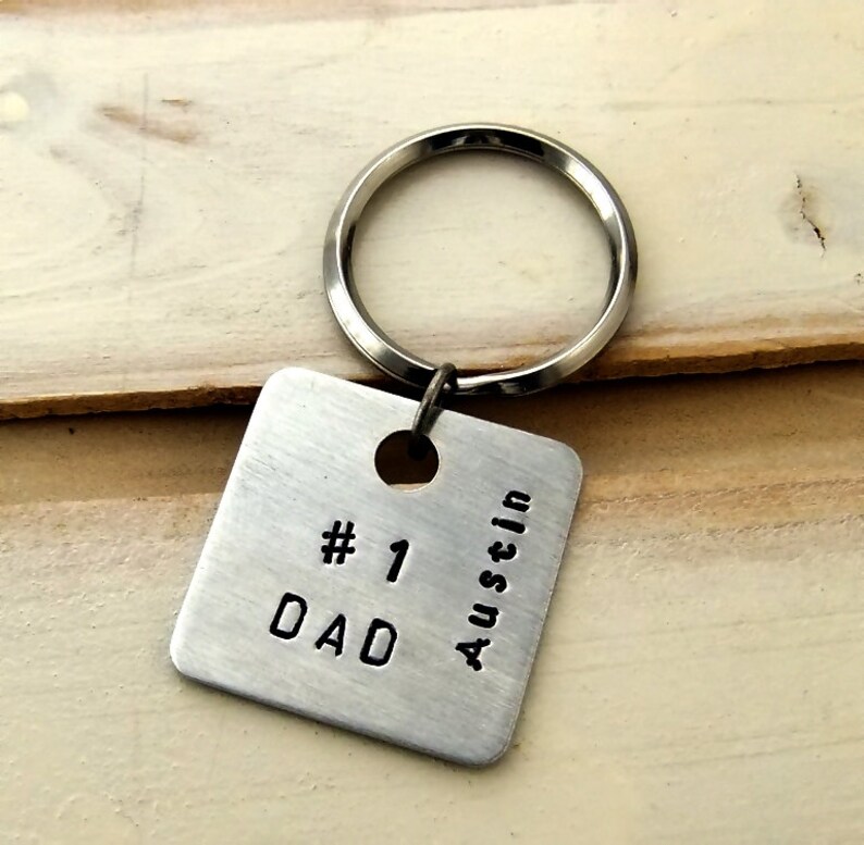 Number 1 Dad Hand Stamped Keychain Personalized Gift for - Etsy