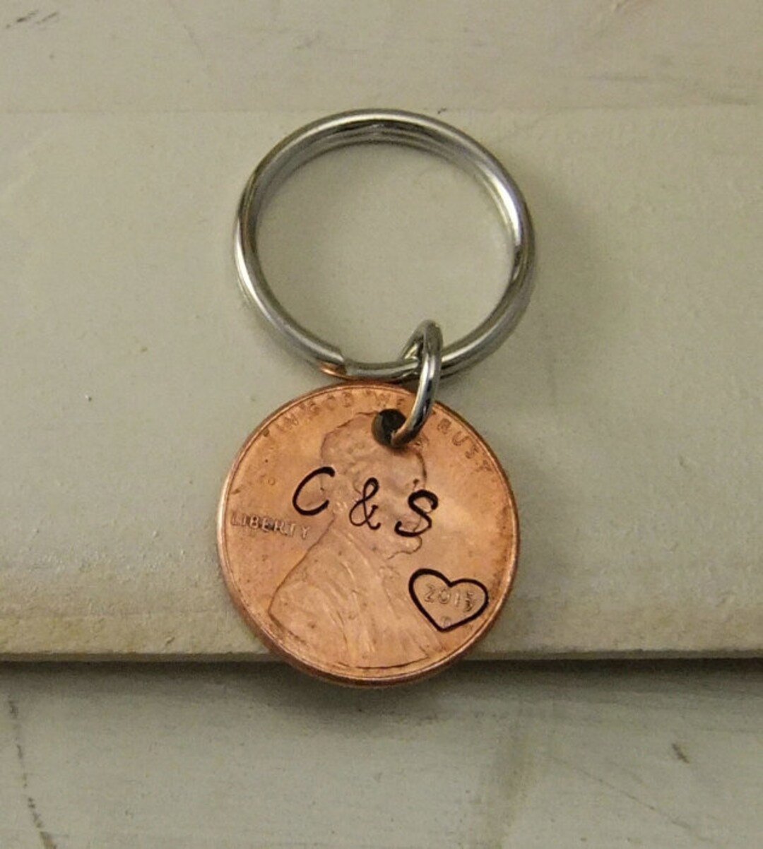 Penny Keychain, Couples Keychain, Hand Stamped Keychain, Personalized ...