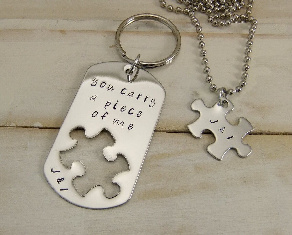 Couples Keychain and Necklace Set, Puzzle Piece Jewelry, Puzzle Piece ...