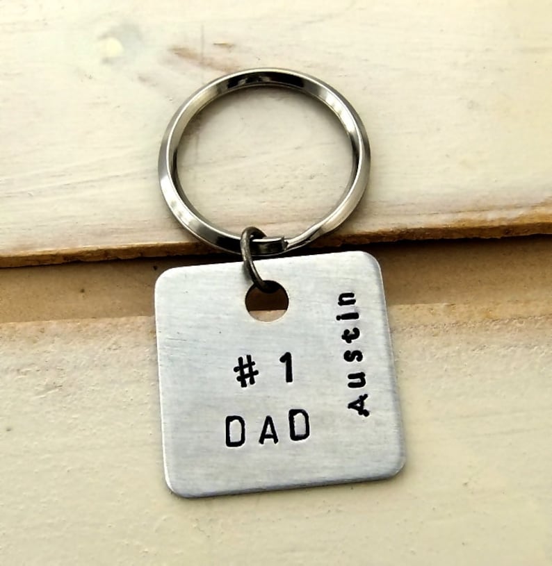 Number 1 Dad Hand Stamped Keychain Personalized Gift for - Etsy