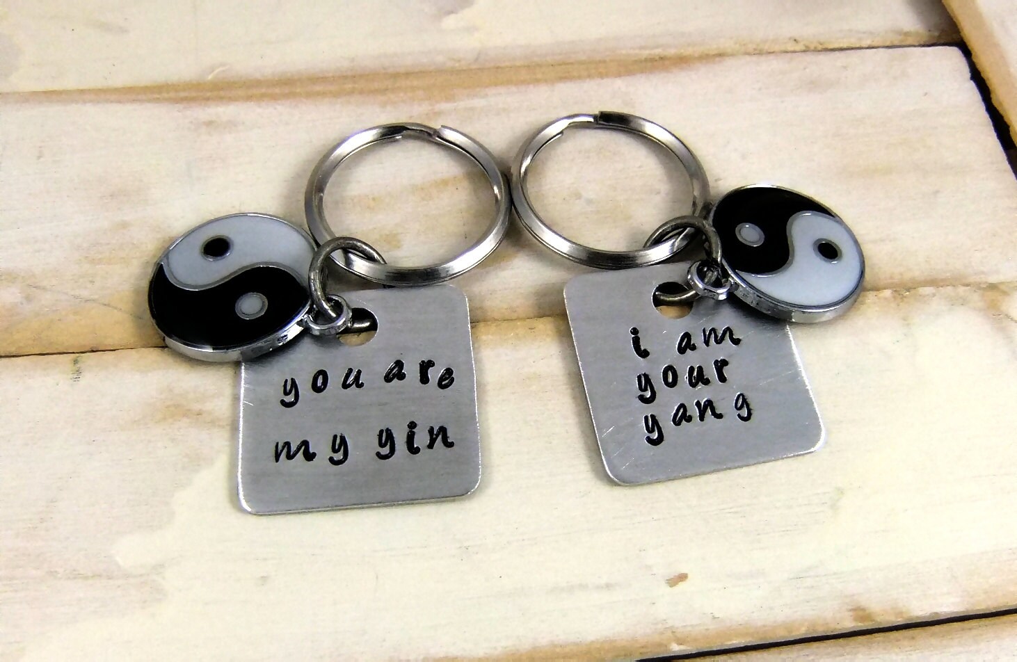 Yin and Yang Keychains Hand Stamped Keychains His and Hers - Etsy