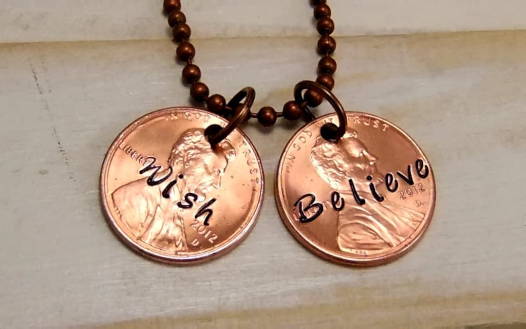 Collier Penny, Collier estampillé à la main, Collier believe, Collier ...