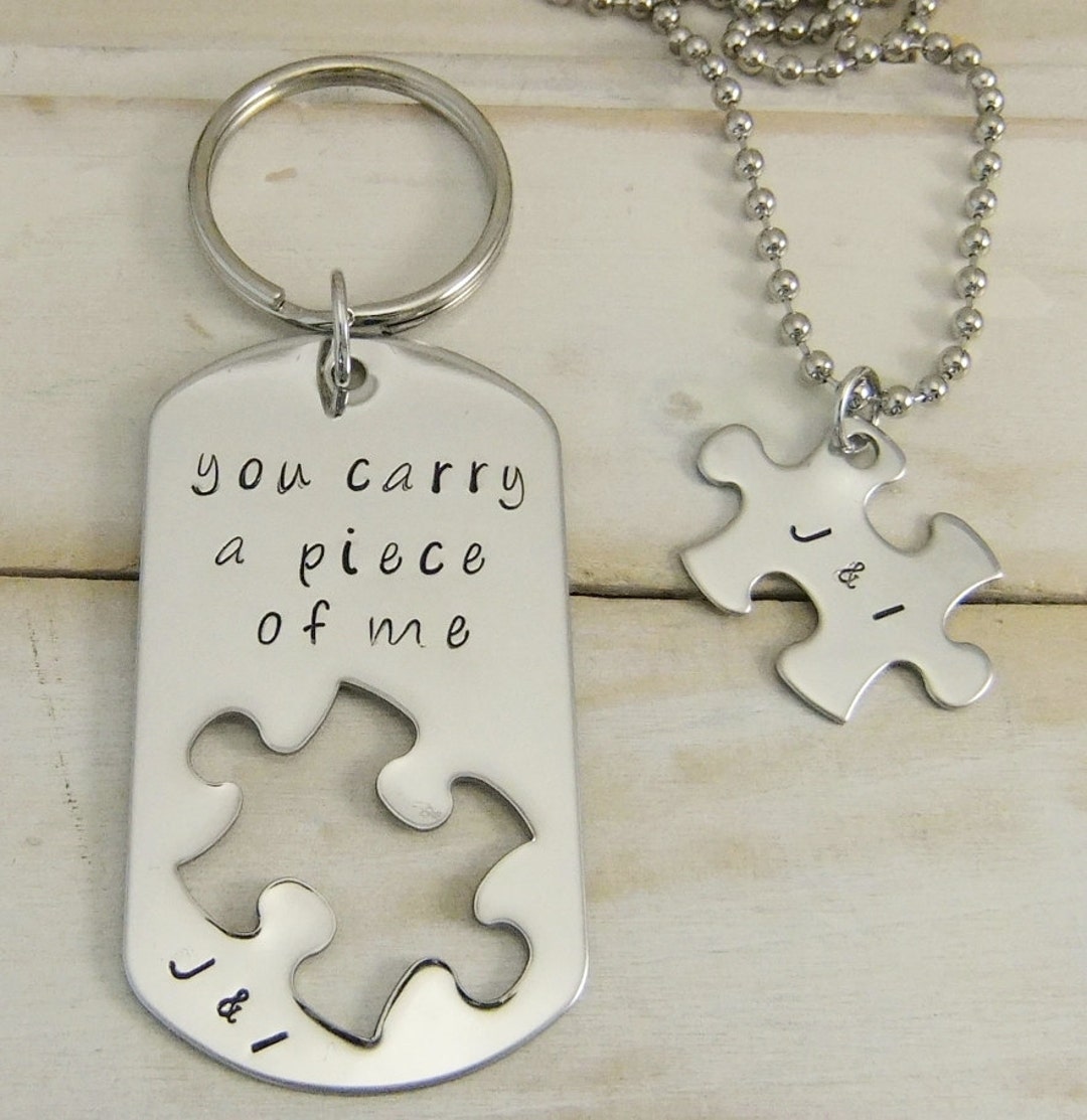 Couples Keychain and Necklace Set, Puzzle Piece Jewelry, Puzzle Piece ...