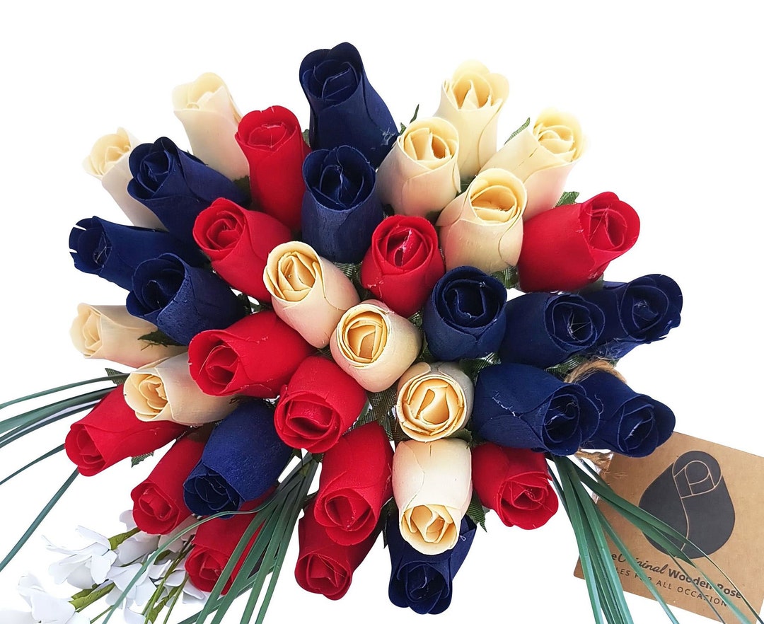 Patriotic Red, White, and Blue Wooden Rose Bouquet the Original Wooden ...