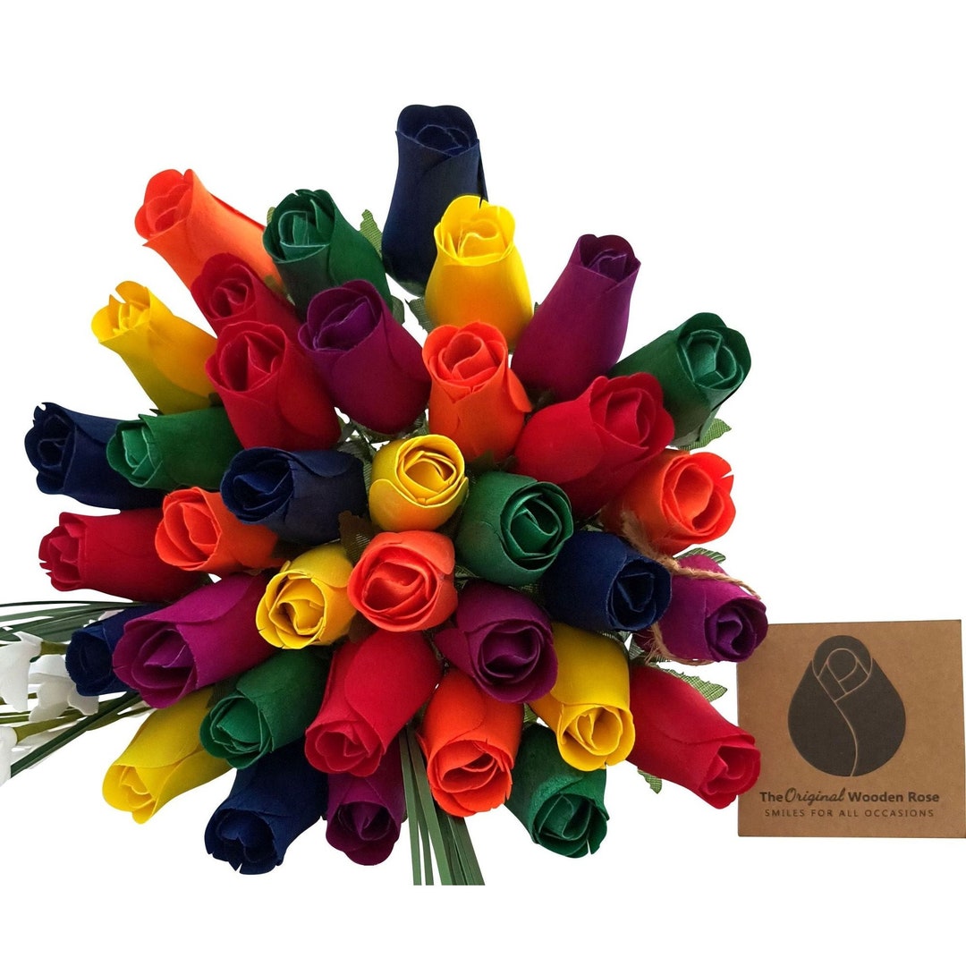 Autism Aware Rainbow Wooden Roses Flower Bouquet. the Original Wooden ...
