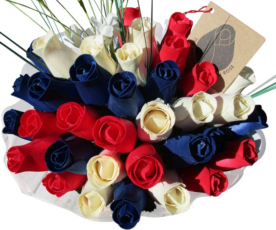 Patriotic Red White and Blue Wooden Rose Bouquet the - Etsy