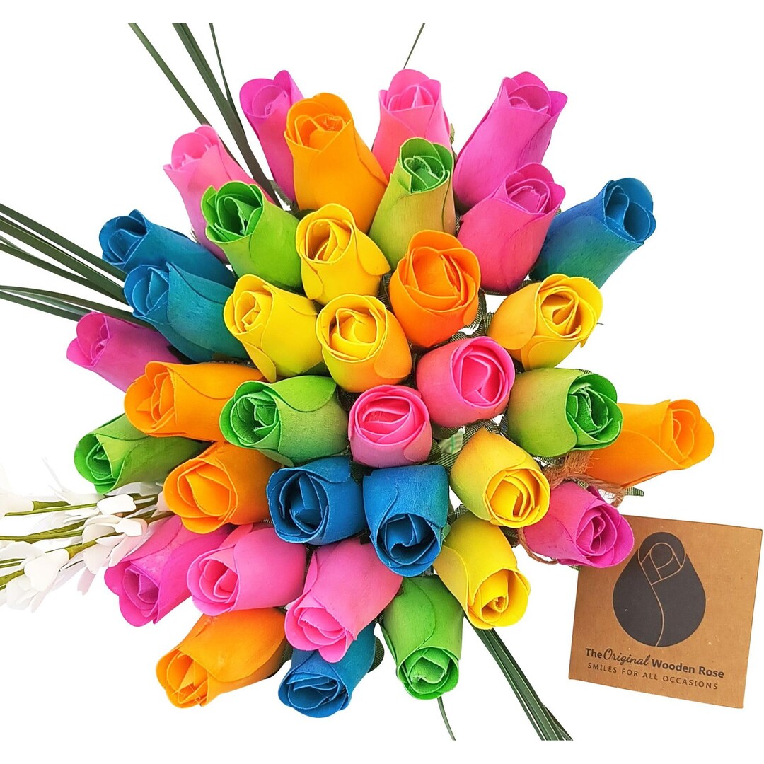 6 Color Spring Flower Bouquet. the Original Wooden Rose - Etsy