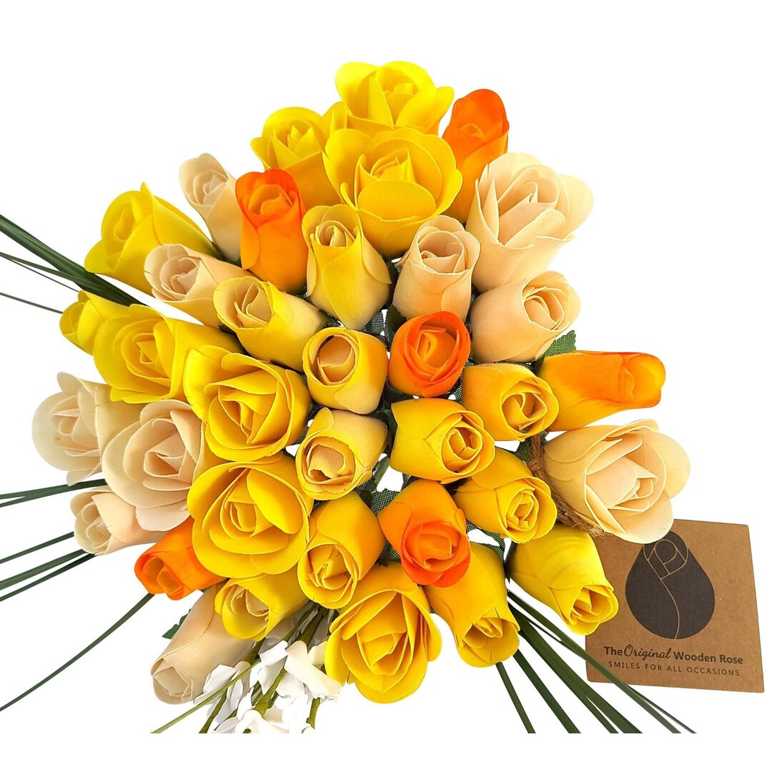 Deluxe Yellow Sunshine Themed Flower Bouquet. the Original Wooden Rose ...