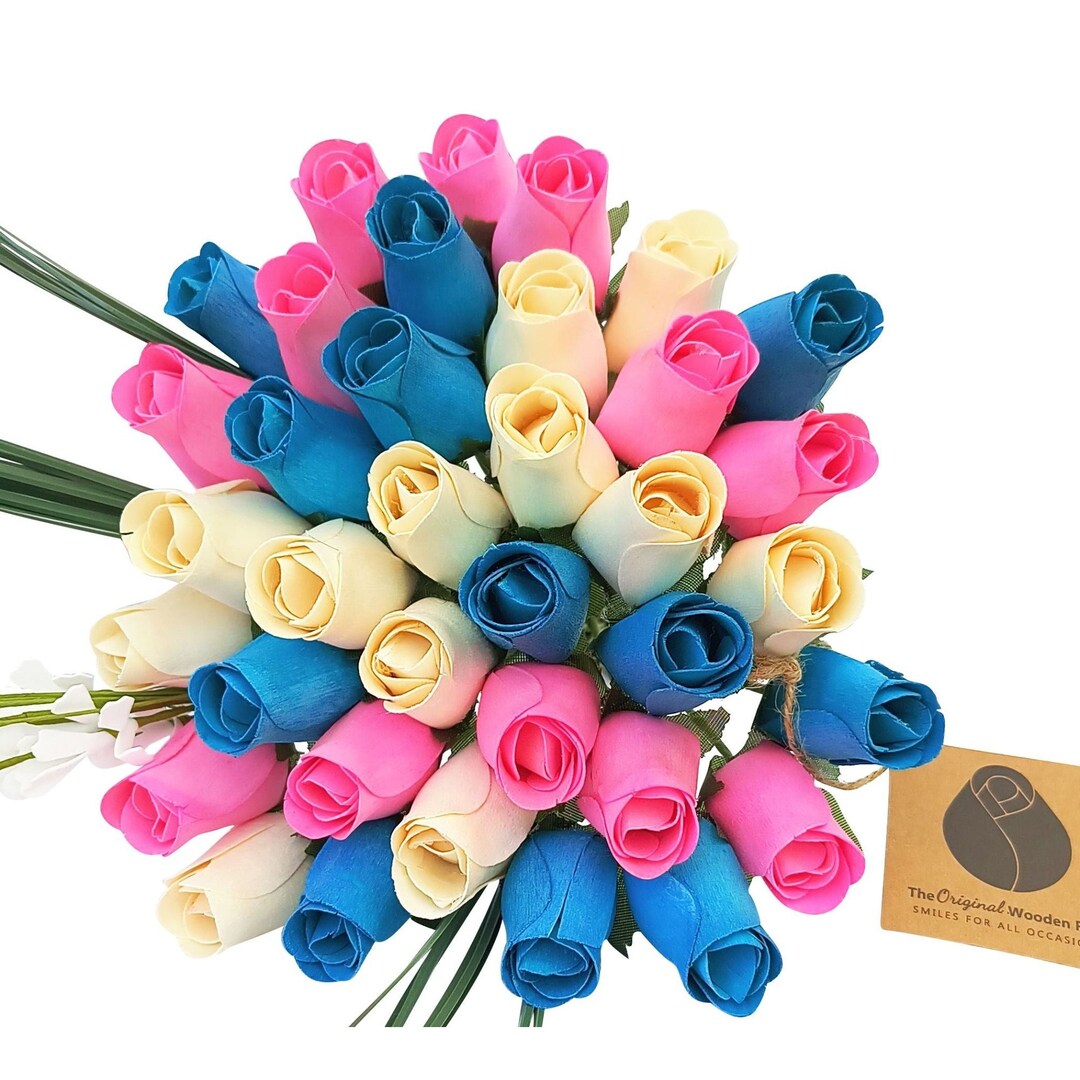 Gender Reveal Wooden Rose Flower Bouquet. the Original Wooden Rose for ...