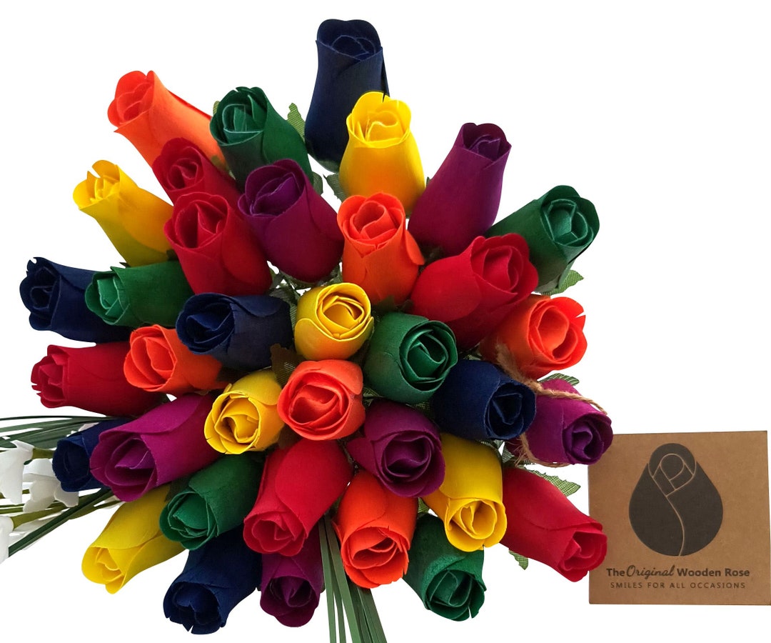 Gay Pride LGBTQ Wooden Rose Bouquet the Original Wooden Rose, Flowers ...