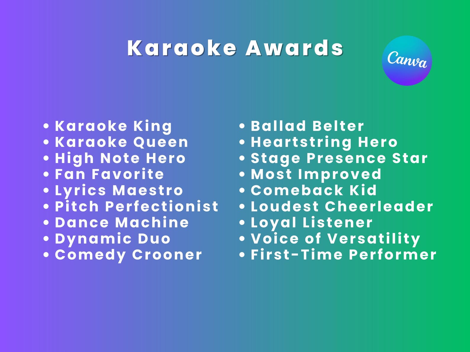 18 KARAOKE AWARD CERTIFICATES | Competition | Fun Karaoke Night Bundle ...