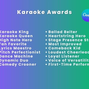 18 KARAOKE AWARD CERTIFICATES | Competition | Fun Karaoke Night Bundle ...