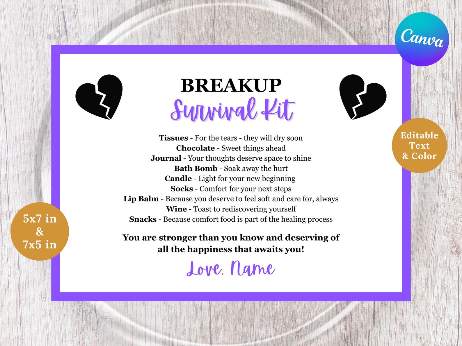 Breakup Survival Kit Card | Healing Gift Template | Care Package Gift ...