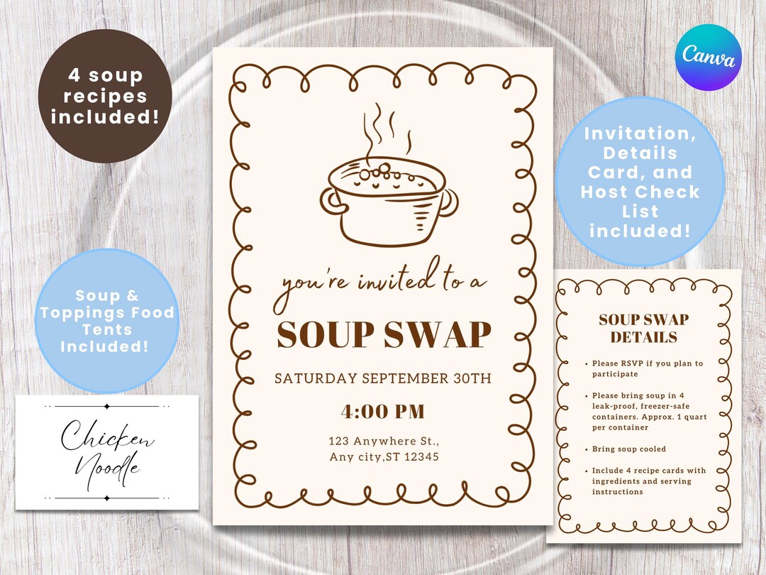 SOUP SWAP PARTY Bundle Invitation and Details Card | Soup Party Invite ...