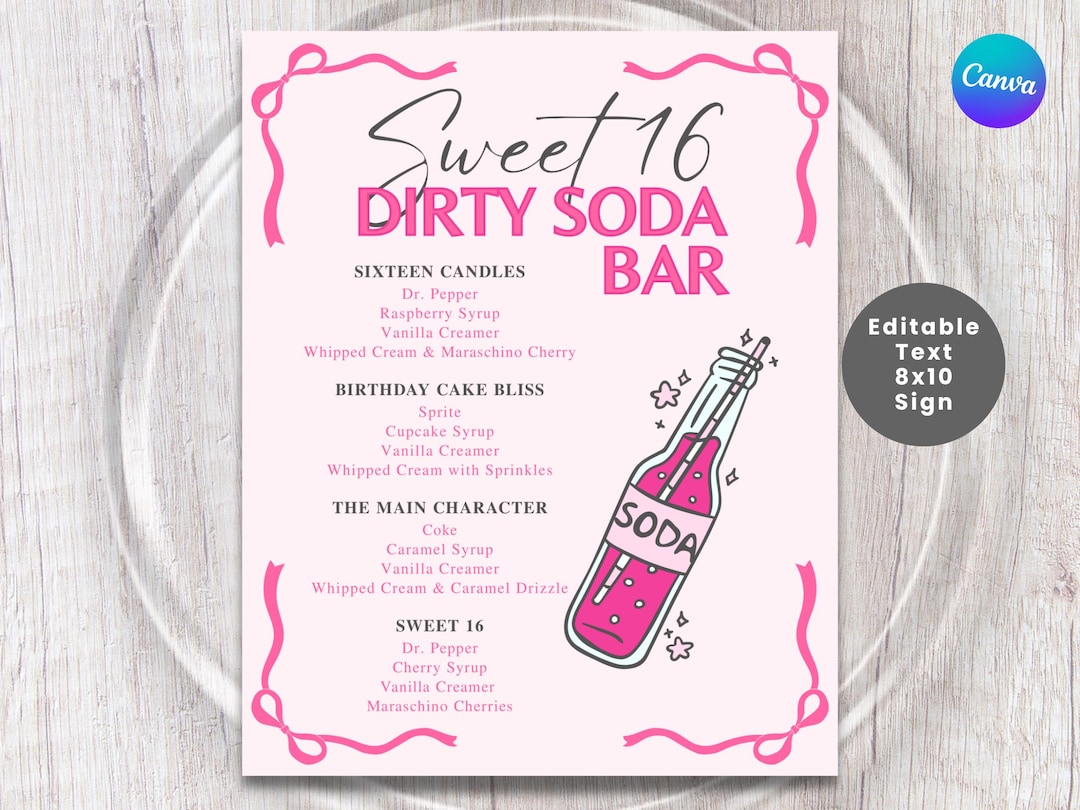 SWEET 16 DIRTY Soda Bar Signs | 16th Birthday Party Girl Drink Bar ...