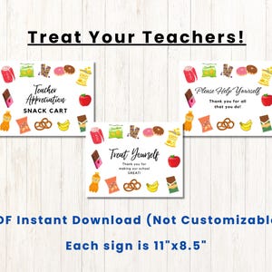 Teacher Snack Cart Signs Bundle | Teacher Appreciation | Teacher Snacks ...
