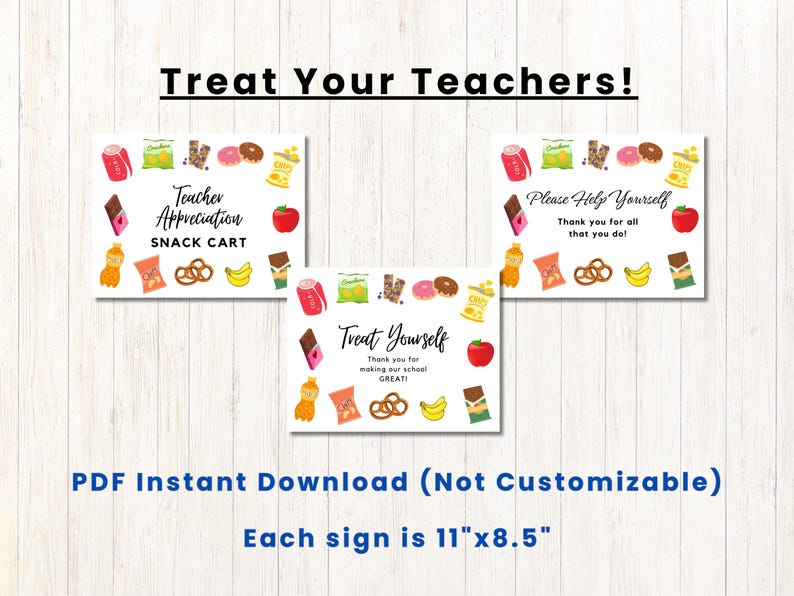Teacher Snack Cart Signs Bundle | Teacher Appreciation | Teacher Snacks ...