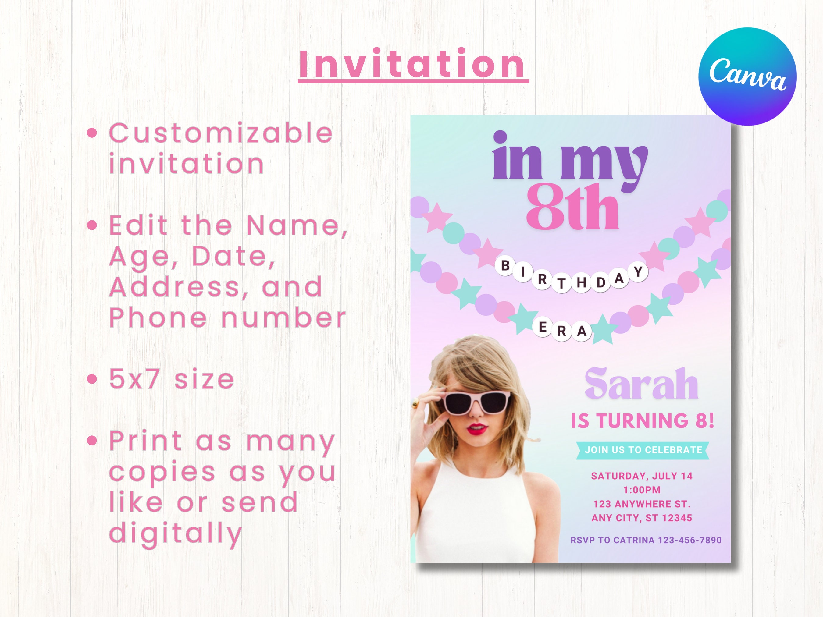 TAYLOR SWIFT BIRTHDAY Party Bundle Taylor Swift Invitation Food Tents ...