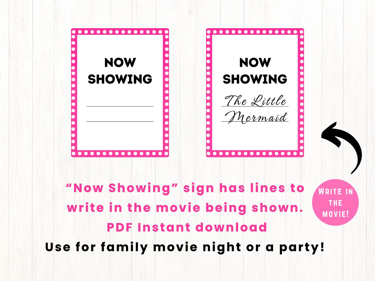 PINK MOVIE NIGHT Bundle | Movie Banner | Movie Snack Tickets | Movie ...