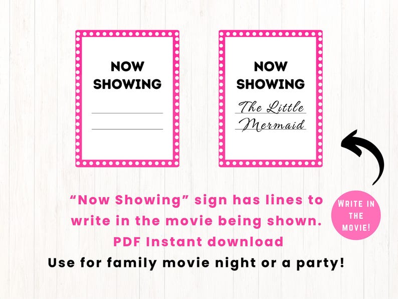 PINK MOVIE NIGHT Bundle | Movie Banner | Movie Snack Tickets | Movie ...