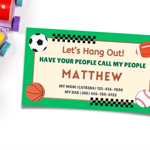 KIDS CONTACT CARDS | Boys Play Date Cards | Fun Playdate Calling Cards ...