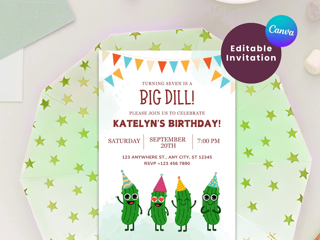 CUTE PICKLE BIRTHDAY Invitation | Pickle Invites | Kids Birthday ...