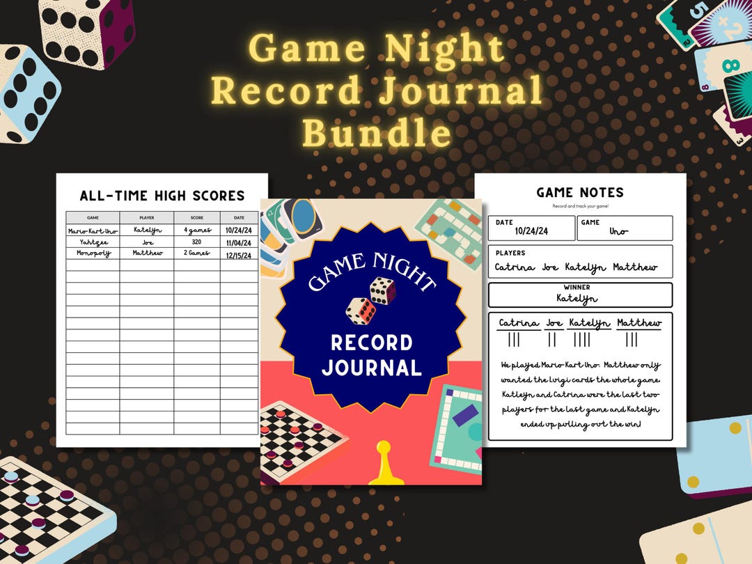 GAME NIGHT RECORD Journal | Family Game Night | Game Tally | Holiday ...