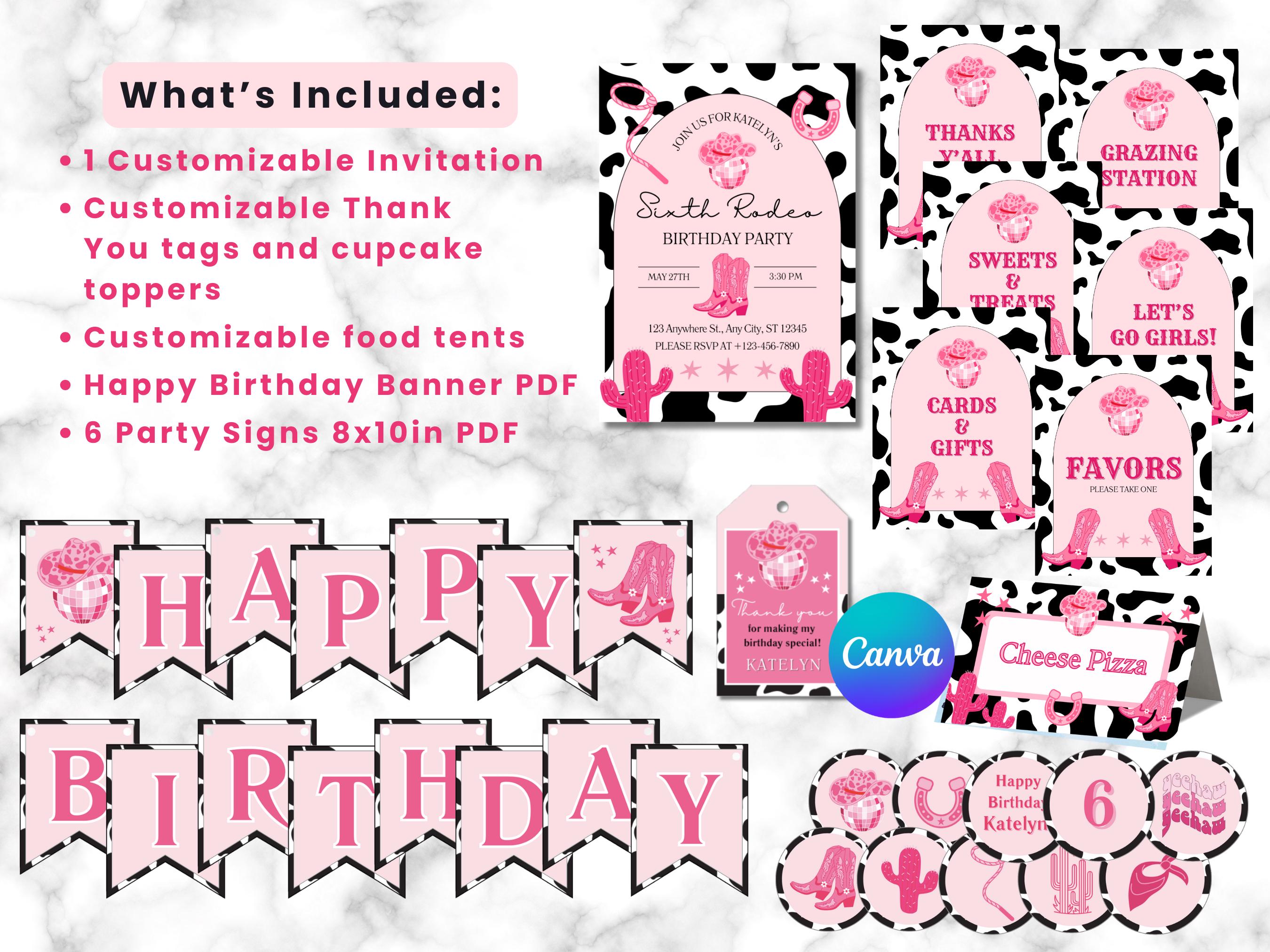 Pink Cowgirl BIRTHDAY PARTY BUNDLE | Western Invitation | Food Tents ...