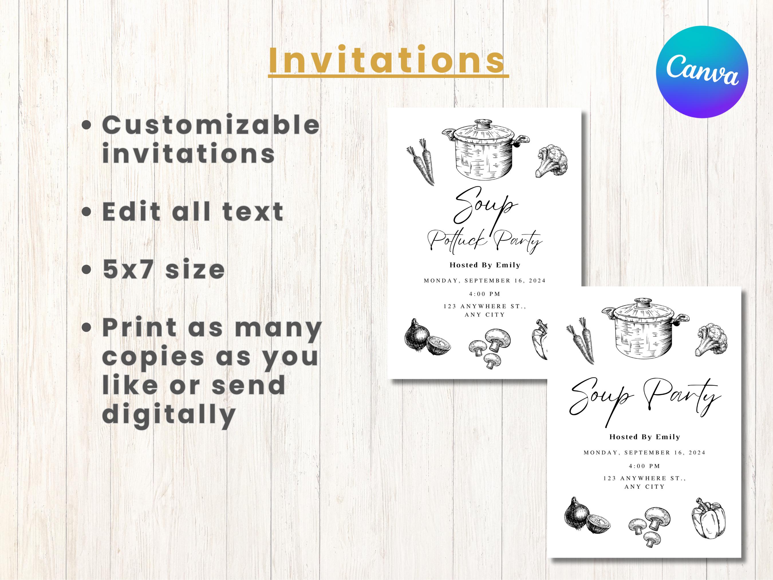 SOUP PARTY Bundle Invitation | Soup Potluck Party Invite | Soup Bar ...