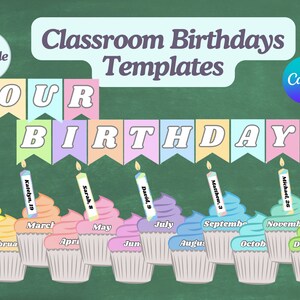 CUPCAKE CLASSROOM BIRTHDAYS Template Student Birthday Banner Teacher ...