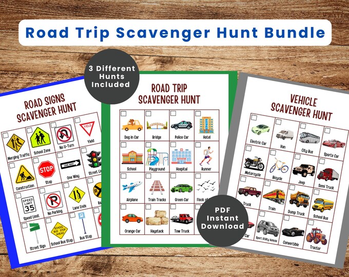ROAD TRIP SCAVENGER Hunt for Kids Bundle | Vehicle Scavenger Hunt ...