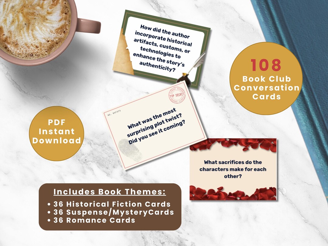 108 THEMED BOOK Club Conversation Cards | Bookclub Ice Breaker ...
