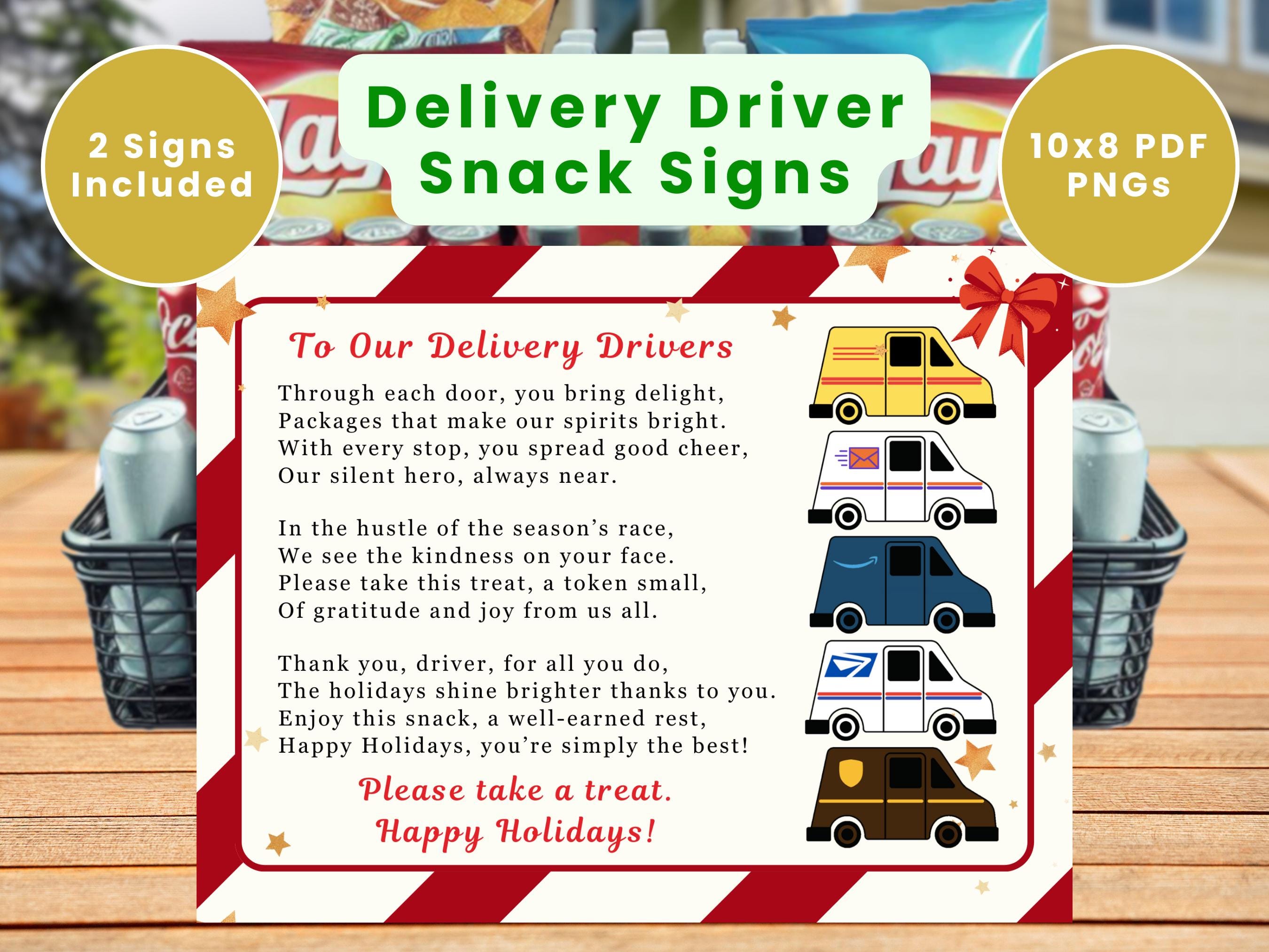 Christmas DELIVERY DRIVER Thank You Snack Signs Bundle Delivery Snack ...
