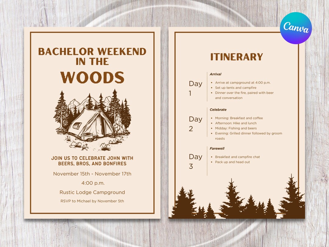 BACHELOR WEEKEND in the Woods INVITATION & Itinerary | Bachelor Camping ...