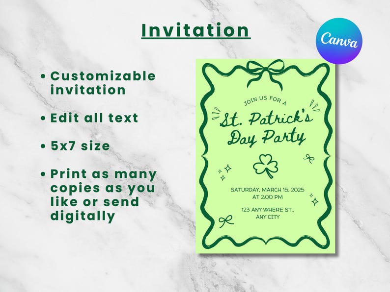 ST. PATRICK'S DAY Party Invitation | Coquette Green Shamrock Invite ...