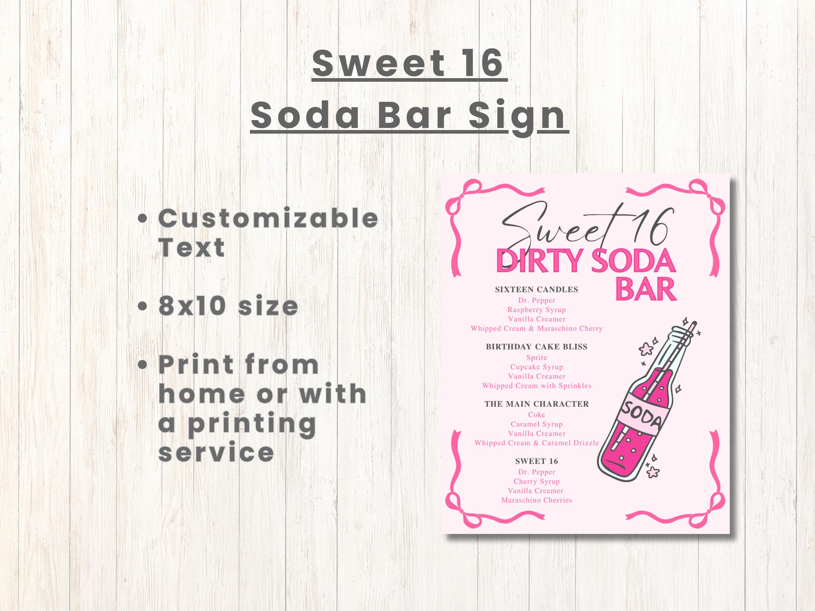 SWEET 16 DIRTY Soda Bar Signs | 16th Birthday Party Girl Drink Bar ...