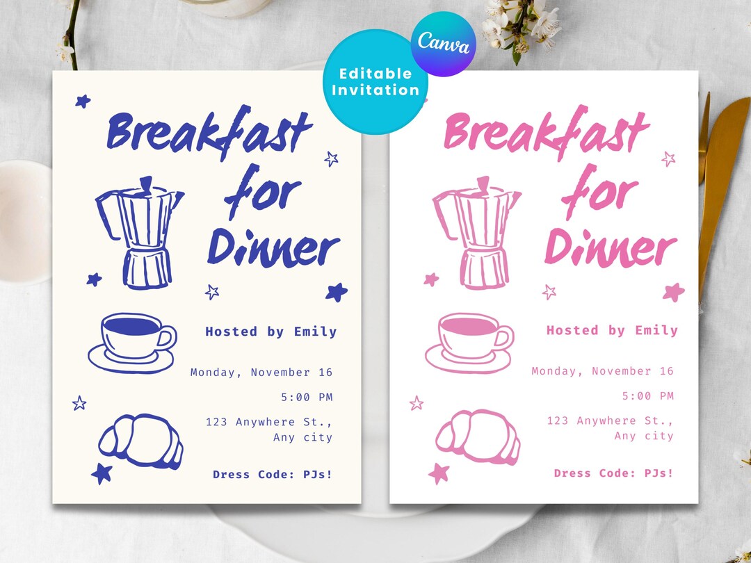 BREAKFAST for DINNER PARTY Invitation | Brunch Invites | Birthday Party ...