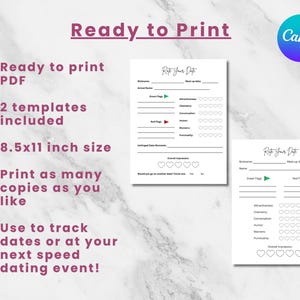 RATE YOUR DATE Templates | Ready to Print Date Evaluation | Dating ...