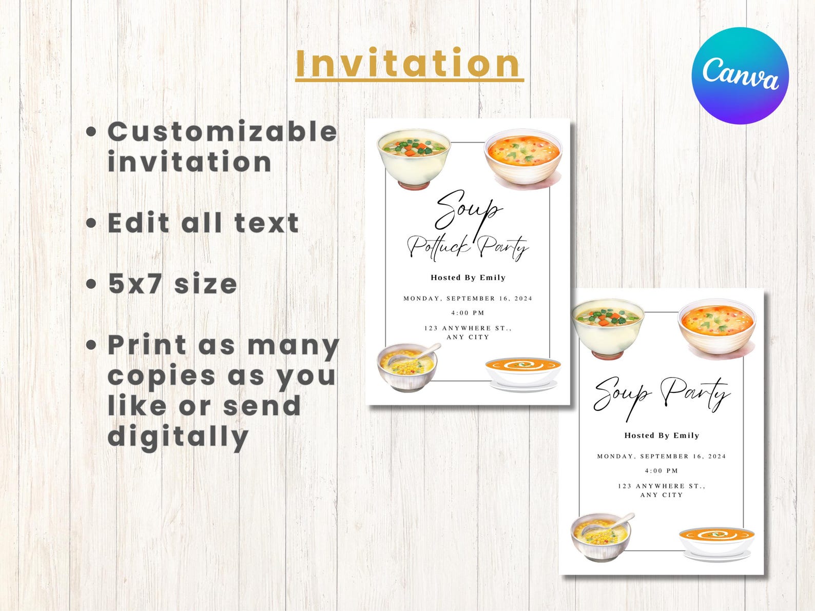 SOUP PARTY Bundle Invitation | Soup Potluck Party Invite | Soup Bar ...