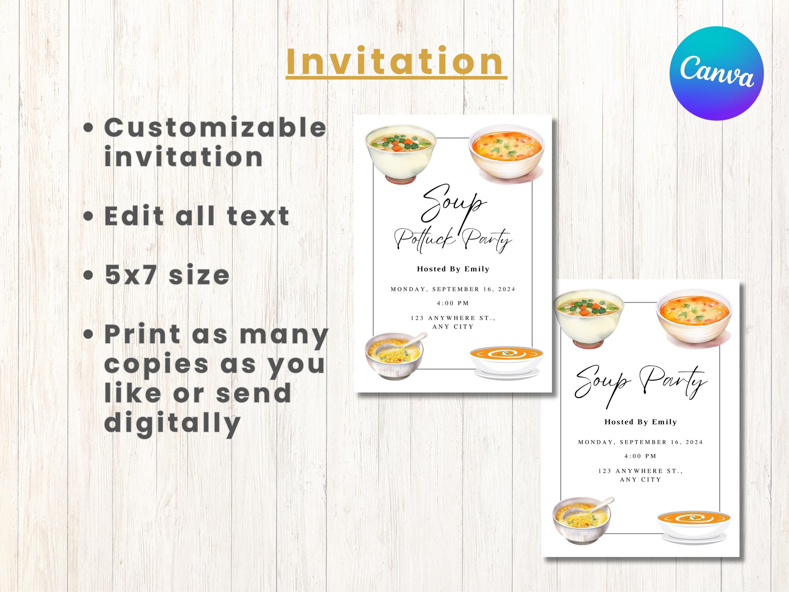 SOUP PARTY Bundle Invitation | Soup Potluck Party Invite | Soup Bar ...