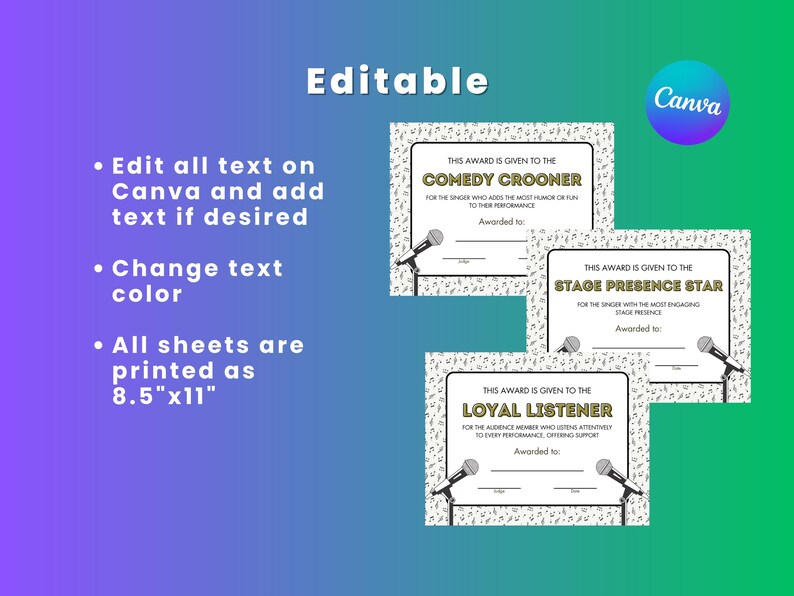 18 KARAOKE AWARD CERTIFICATES | Competition | Fun Karaoke Night Bundle ...