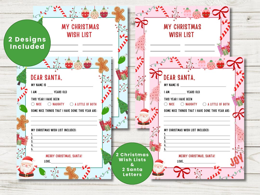 Kids Santa Letters & Wish Lists PDF Kids Wishlist Letter to Santa Santa ...