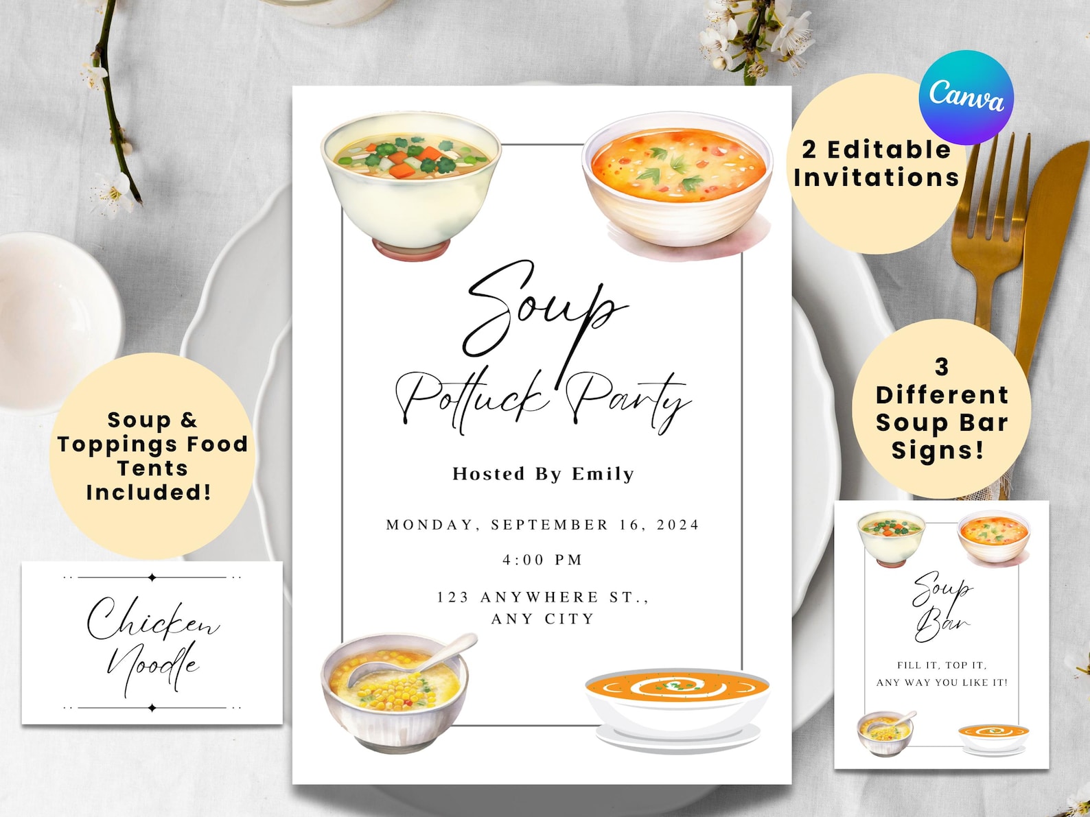 SOUP PARTY Bundle Invitation | Soup Potluck Party Invite | Soup Bar ...