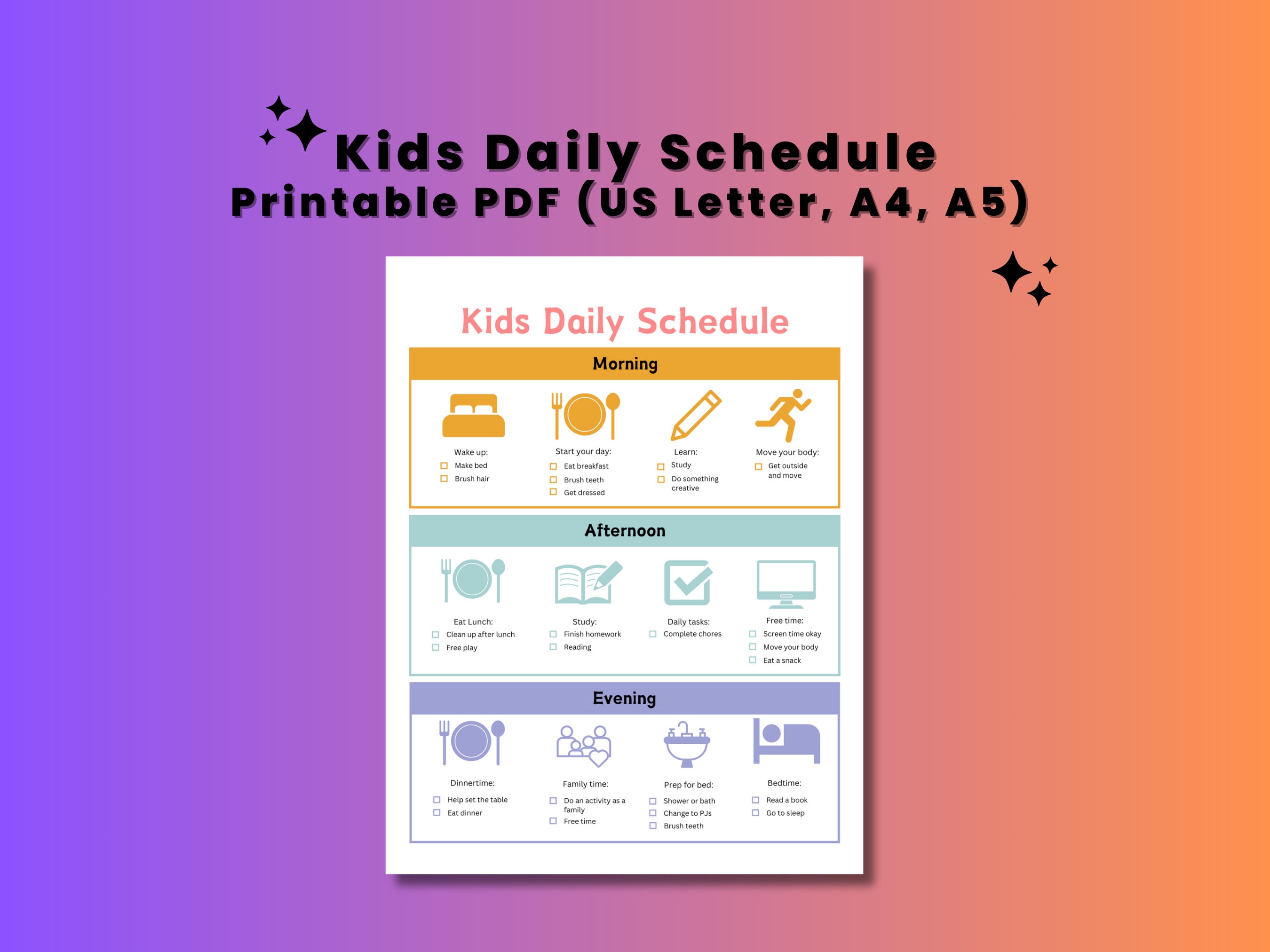 Kids Daily Schedule Kids Responsibilities Chart Printable Daily Routine ...