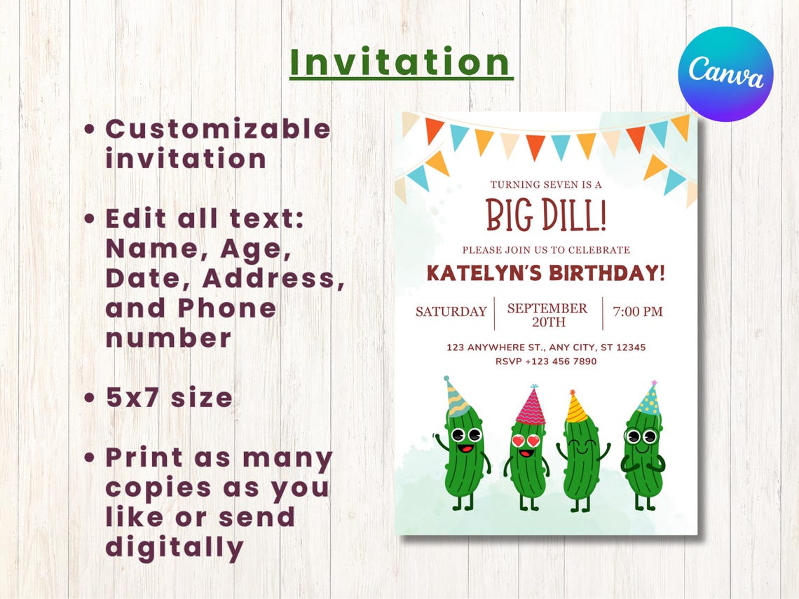 CUTE PICKLE BIRTHDAY Invitation | Pickle Invites | Kids Birthday ...