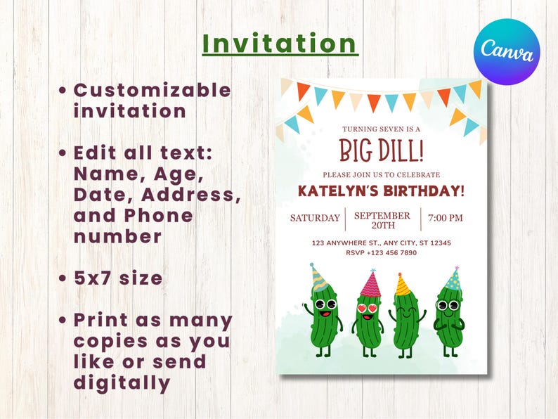 CUTE PICKLE BIRTHDAY Invitation | Pickle Invites | Kids Birthday ...