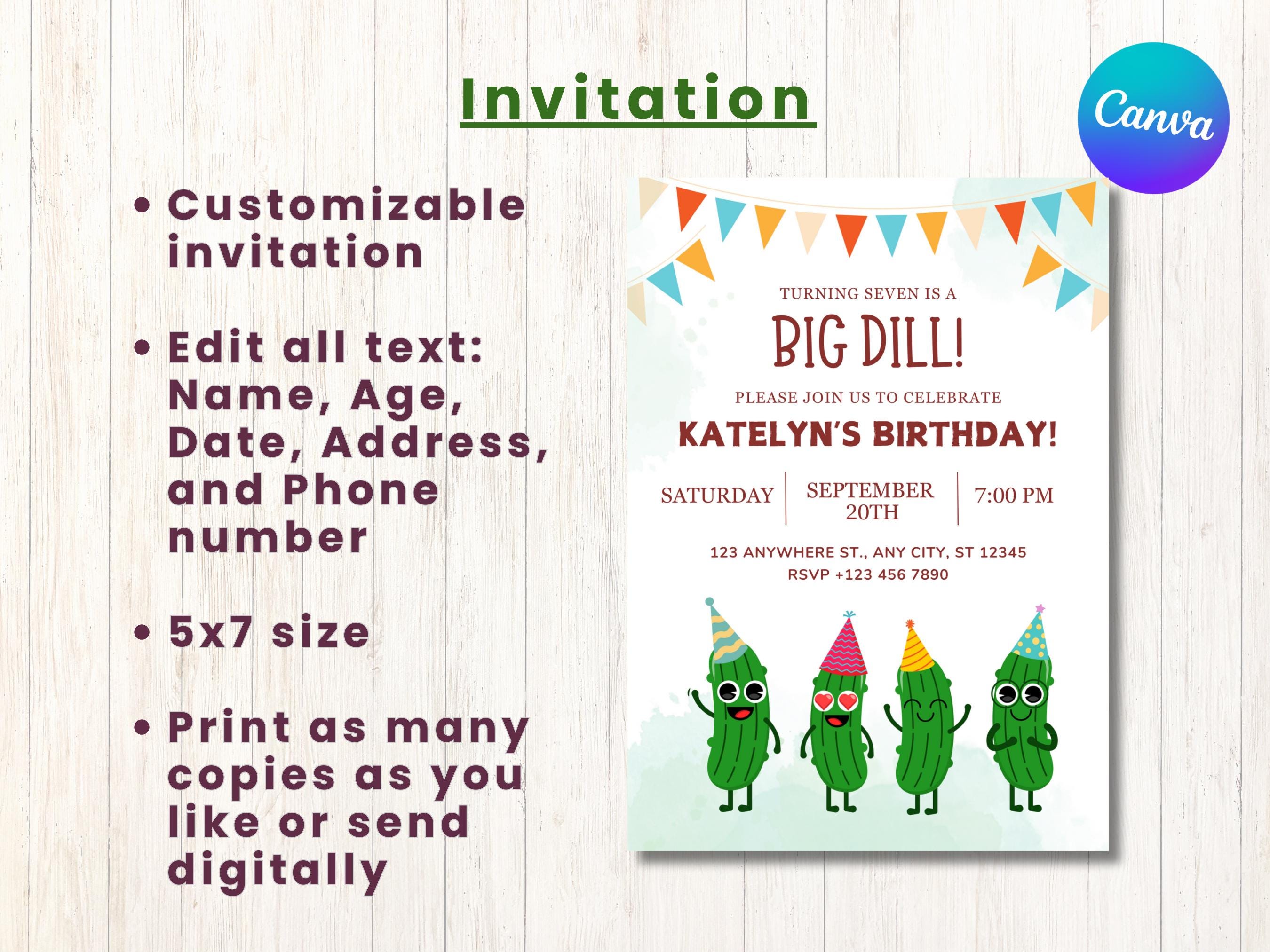 CUTE PICKLE BIRTHDAY Invitation | Pickle Invites | Kids Birthday ...