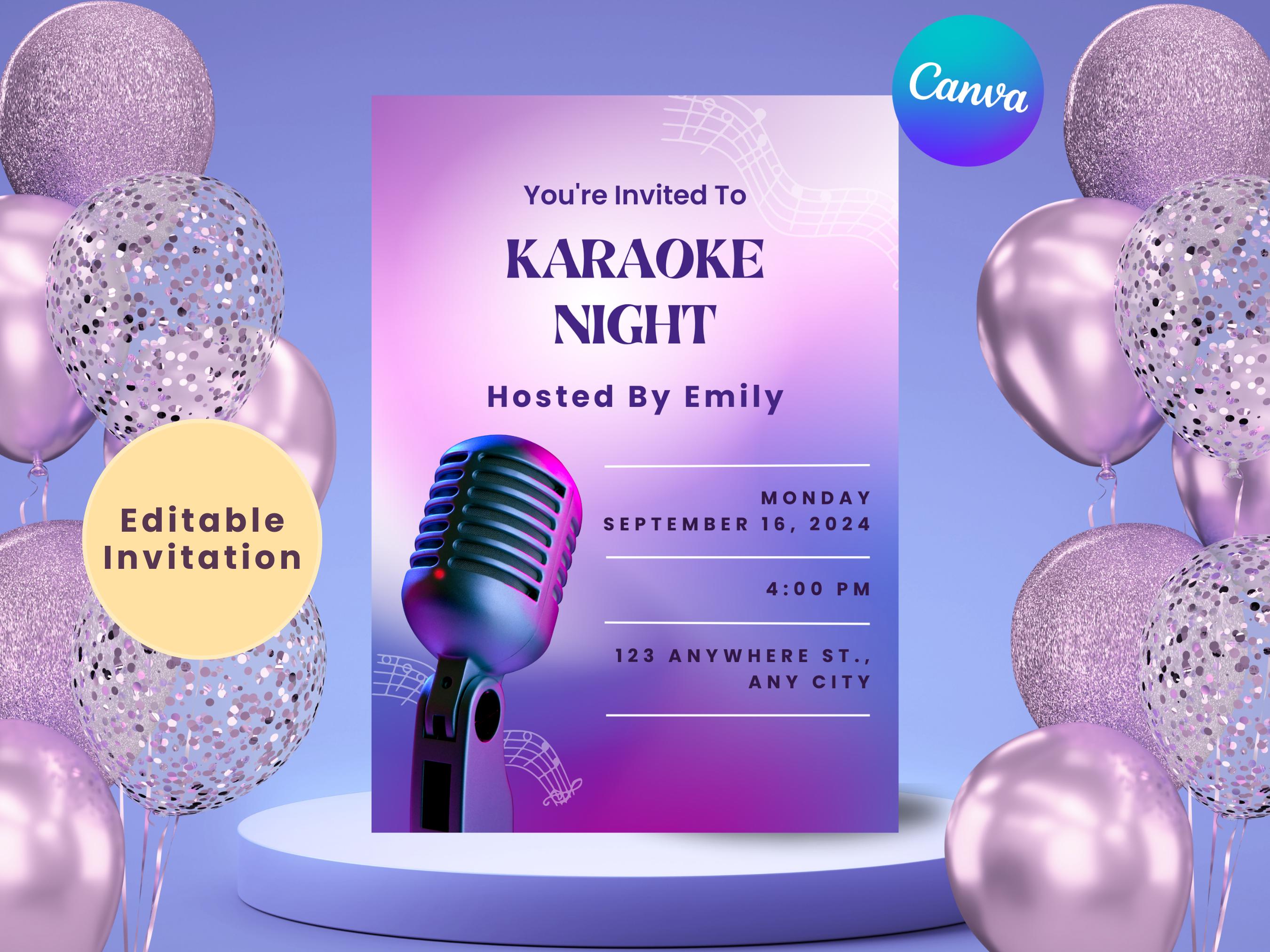 PURPLE KARAOKE PARTY Invitation | Girls Karaoke Invite | Singing Party ...