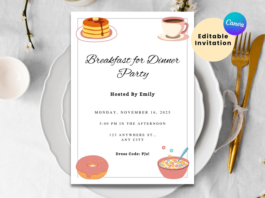 BREAKFAST for DINNER PARTY Invitation | Brunch Invites | Birthday Party ...