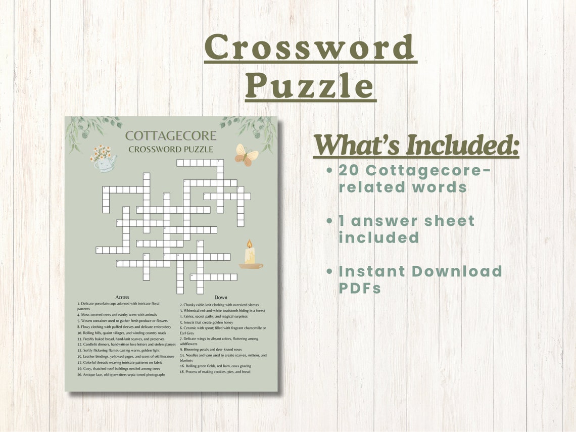 COTTAGECORE BINGO and PUZZLES Bundle | Bingo Game | Crossword Puzzle ...